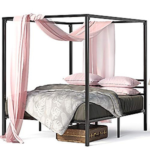 ZINUS Patricia Black Metal Canopy Platform Bed Frame, Queen & 12 Inch Green Tea Memory Foam Mattress / CertiPUR-US Certified / Bed-in-a-Box / Pressure Relieving, Queen