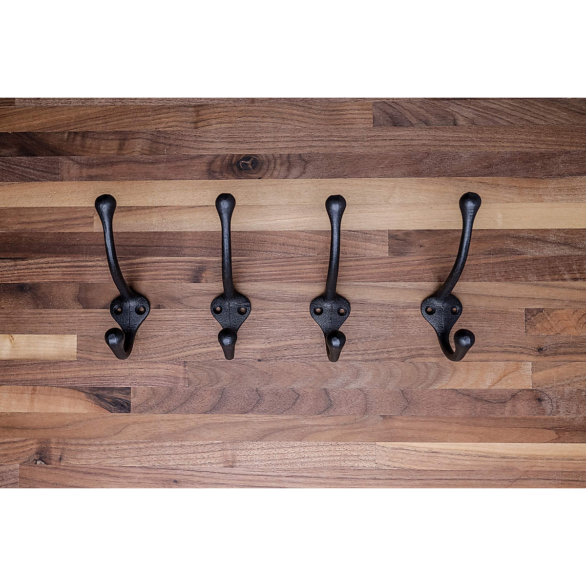 Vintage Cast Iron Wall Hooks (Black Texture Finish, Set of 4) - Rustic, Farmhouse Coat Hooks | Great for Coats, Bags, Towels, Hats | Classic Standard
