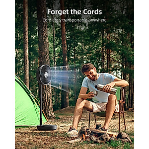 Koonie Portable Fan, 10 Inch Foldable Stand/Desk Fan up to 50 Hours 4 Speed Remote Control Battery or USB Powered Cordless Height Adjustable Super Quiet Fan for Home, Camping, Fishing, Travel, Black