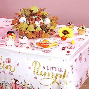 WovWeave 3 Pcs Pink Pumpkin Tablecloths Little Pumpkin Baby Shower Party Tablecloth Thanksgiving Pumpkin Plastic Tablecloth Fall Disposable Table Cover for Birthday Party Supplies Table Decorations