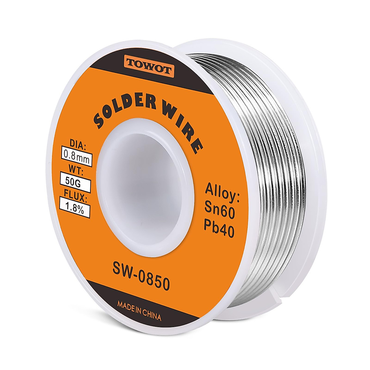 TOWOT Tin Lead Rosin Core Solder Wire for Electrical Soldering, Content 1.8% Solder Flux Sn60-Pb40 (0.8mm, 50g)