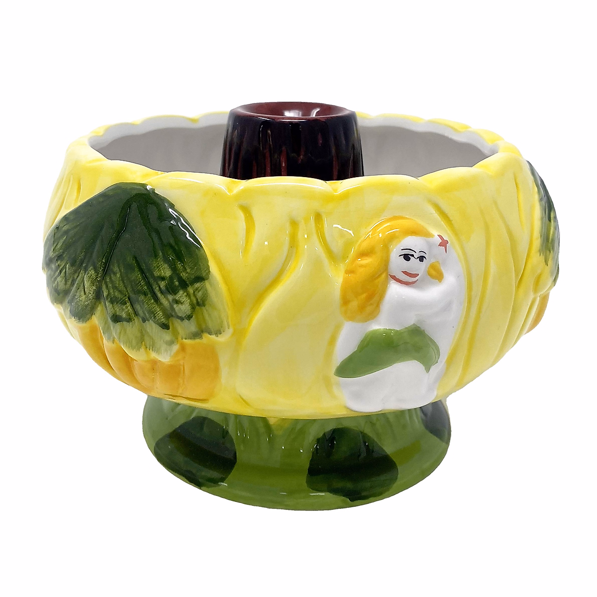 Amehla Scorpion Bowl, 32-ounce Fishbowl Tiki Mug, Hand-Painted Ceramic Island-themed Rum Punch Cocktail Glass with Flaming Volcano Lava Centerpiece