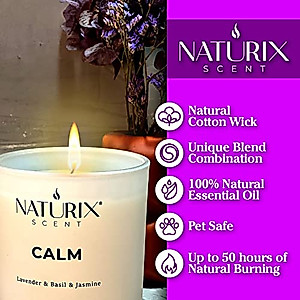 Naturix Scented Candles for Home, Non Toxic Soy Candle – 50 H Long Lasting, Calming Natural Essential Oil Blend - Lavender, Basil & Jasmine - Aromatherapy Candle Jar with Lid - Gift Ready, 8.3oz