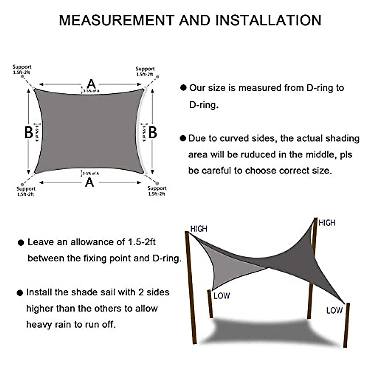 JLCP 2X3m Garden Shade Sails Canopy Waterproof Rectangle Sun Shade with 4 Ropes UV Block Shade Cloth Sunscreen Awnings for Outdoor Patio Backyard Lawn,Light Brown