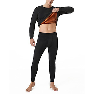 LAPASA Men's Ultra Heavyweight Thermal Underwear Set Extreme Cold Weather Base Layer Top Bottom Fleece Lined Long Johns M63 Large Black
