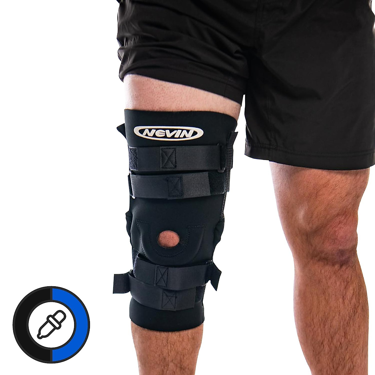 Nevin Sports Medicine Hinged Knee Brace with Side Stabilizers Removable - Adjustable Knee Brace for Meniscus Tear, ACL, PCL, Stability, Joint Pain - Compression Knee Braces for Men & Women - Black, Small