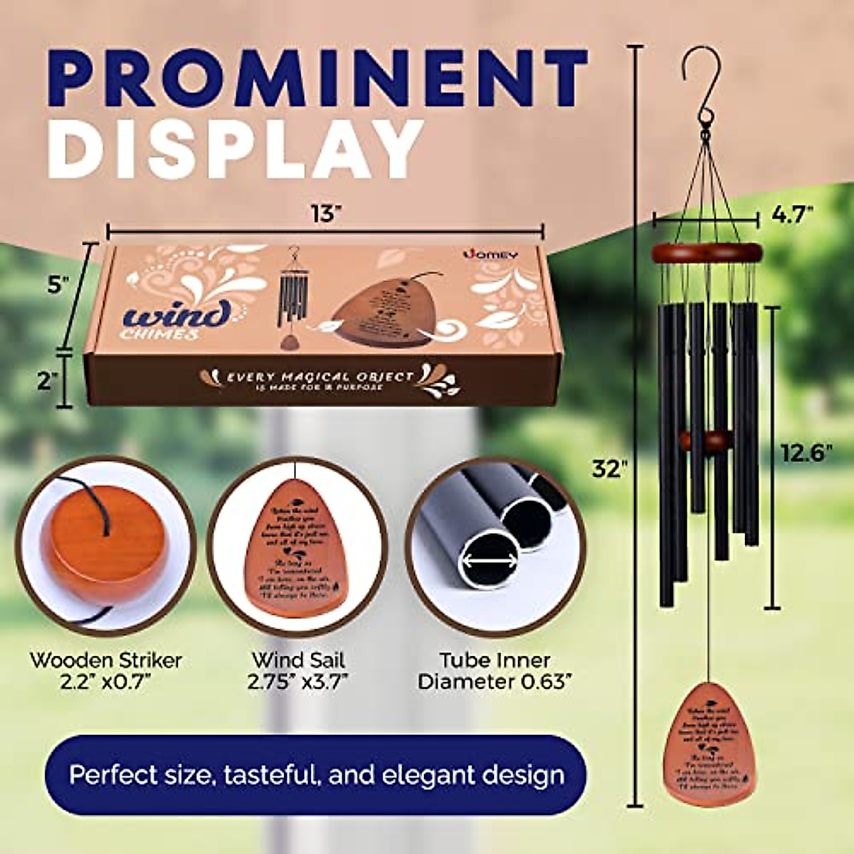 Uomey Memorial Wind Chimes for Loss of Loved One in Memory with Relaxing Tones - Sympathy Gifts Wind Chimes for Outside - Weather Resistant Memorial Gifts for Mother and Father Loss - 32"