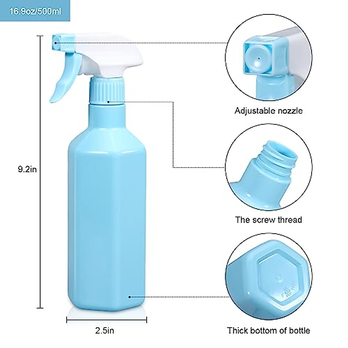 UMETASS 16.9 oz Adjustable Nozzle Plastic Spray Bottle, Leak Proof Mist Spray Bottle Empty Refillable Container for Water, Cleaning, Hair, Plants, Pets (Blue and Yellow)