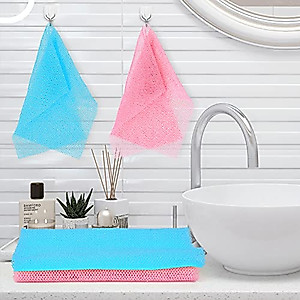 2 Pcs African Net Sponge, African Exfoliating Clean Bath Sponge, Bath Bath Towels,Nylon Net,Wash Cloths,Back Scrubber for Shower, Suitable for Daily use (Lake Blue Pink)