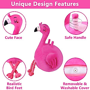 iPlay, iLearn Bouncy Pals Kids Flamingo Hopper Ball, Inflatable Bouncing Animal Hopping Toys, Pink Plush Ride on Bouncer, Outdoor Indoor Active Jumping, Birthday Gift for 3 4 5 6 Year Old Girl Toddler