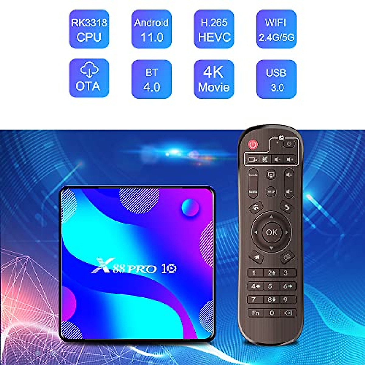 Android TV Box Android 11,4GB 128GB RK3318 4K TV Box,2.4G 5.8G WiFi Bluetooth 4.1 with Wireless Keyboard,4K Video TV Box (4GB 128GB)