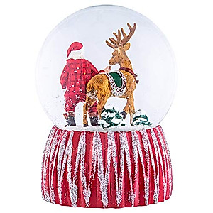 Musical Santa Deer and Cookies Rosy Red 7 inch Resin Holiday Windup Snow Globe