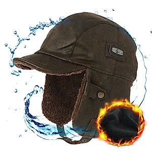 Comhats Unisex Pilot Earflap Hat Aviator Cap Faux Leather Adult Brown Women Winter Trapper Hunting