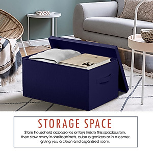 Ornavo Home 3 Pack Collapsible Storage Bins with Lid, Foldable Fabric Shelf Storage Basket Closet Organizer and Large Storage Box for Clothes with Handles, 16.5 x 11.5 x 7.5, Beige