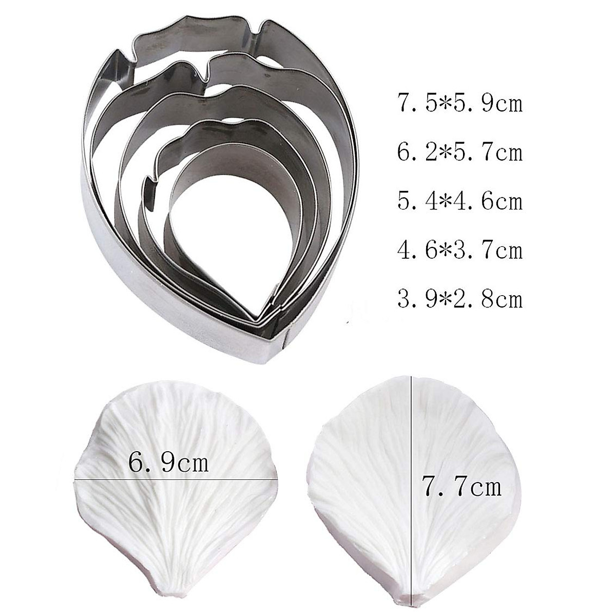 KALAIEN 5pcs Stainless Steel Peony Cutter 2pcs Fondant Silicone Mold Gumpaste Peony Sugarcraft Flower Veining Mold Veiner Petal Making Tool