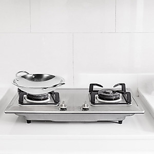 Zerodeko Paella Pan Stainless Steel Pow Wok Stir Fry Pans with Dual Handle Shabu Hot Pot Traditional Binaural Wok Japanese Cookware for Induction Cooktop Electric Gas 24CM