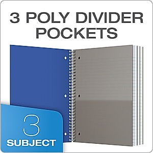 Oxford Spiral Notebooks, 3-Subject, Wide Ruled Paper, Durable Plastic Cover, 150 Sheets, 3 Divider Pockets, 2 per Pack (10385)
