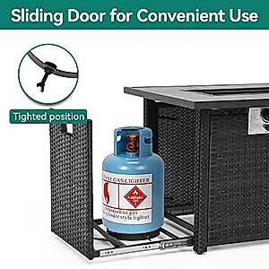 YITAHOME 42in 50,000 BTU Outdoor Propane Gas Fire Pit Table, CSA Approved Pull-Out Steel Tabletop PE Rattan Auto-Ignition Gas Firepit with Removable Lid, Glass Wind Guard, Glass Rock & Cover, (Black)