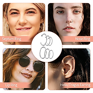 18PCS L Shaped Nose Studs, Surgical Steel Nose Piercing Jewelry, Nose Screw Pack, Endless Hoop Nose Rings for Women and Men, Body Jewelry Set with 6mm 8mm 10mm Hoops