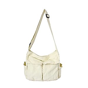 JBB Canvas Messenger Bag Hobo Tote Bag Cute Shoulder Bag Large Crossbody Bags for Women and Men White