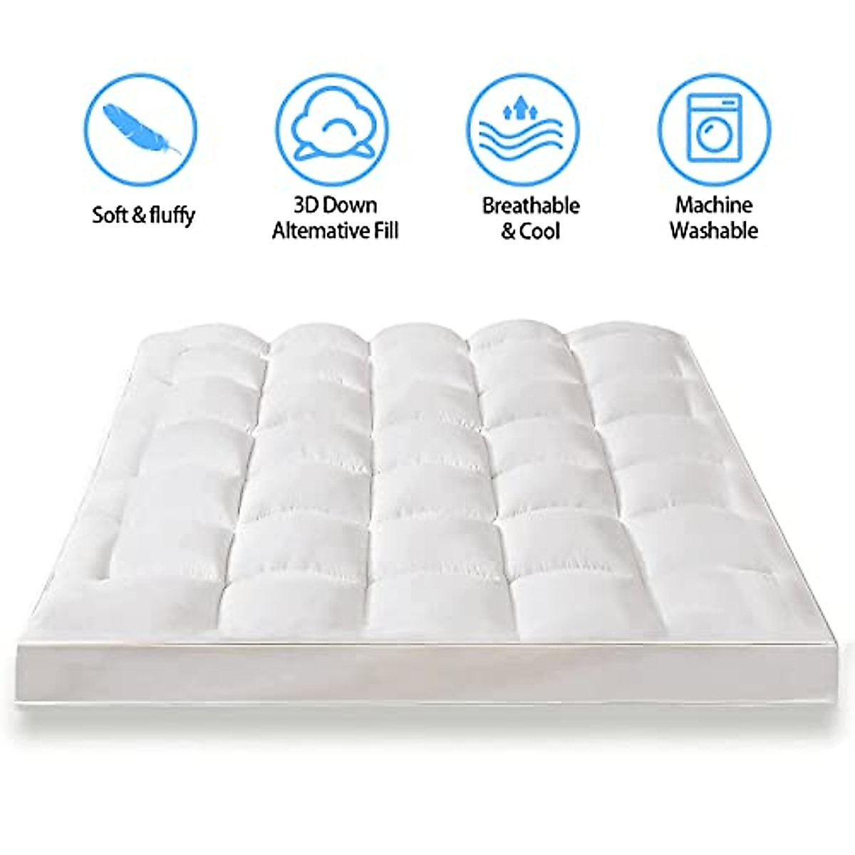 Cymula Mattress Topper Queen, Extra Thick Mattress Pad Pillow top for Deep Sleep, Soft Mattress Protector Cover with 8"-21" Deep Pocket Overfilled 3D Snow Down Alternative Filling (White)