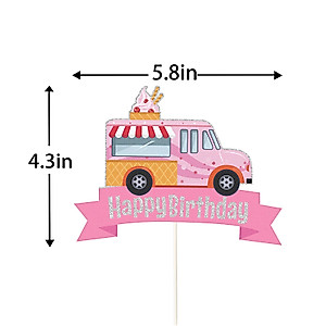 Ice Cream Truck Happy Birthday Cake Topper, Ice Cream Truck Cake Decor, Summer Birthday Party Supplies, Summer Ice Cream Themed Party Decoration