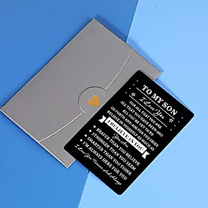 Inspirational Christmas Gifts to My Son from Mom I Love You Wallet Card Stocking Stuffers for Teen Boys Teenagers Engraved Valentine Birthday Graduation Back to School Coming-to-Age Gift for Him