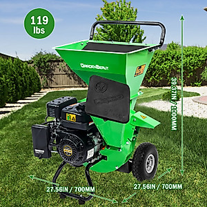 GARDENBEAUT Wood Chipper,Heavy Duty Chipper Shredder MF30 for Wood, Limb,Palm,Leaves/Easy Assemble Gas Powered Chipper Shredder Mulcher Max 3 Inch Wood Diameter Capacity with Two Hoppers,4 Y-hammers