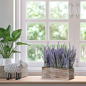 DILATATA Lavender Flowers Artificial Lavender Decor Fake Lavender Plant in Rustic Wooden Pot Faux Plants in Pots for Home Bathroom Table Centerpieces Wedding Decor Potted Lavender Flower Purple Decor