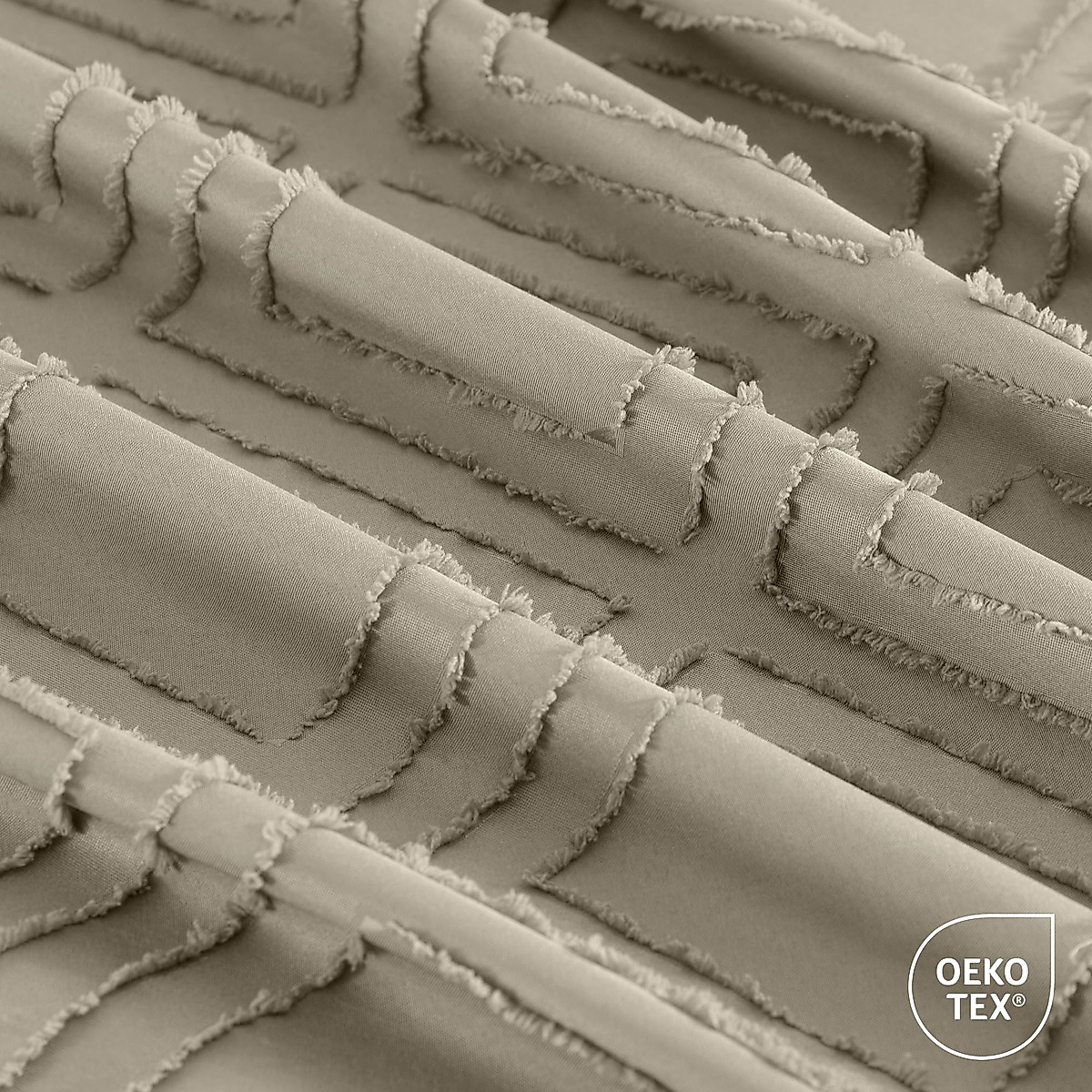 JELLYMONI Khaki Duvet Cover Twin Size - 3 PCS Microfiber Tufted Duvet Cover Set, Boho Textured Duvet Cover Jacquard Rhombus Geometric Pattern Duvet Cover with Corner Ties & Zipper Closure