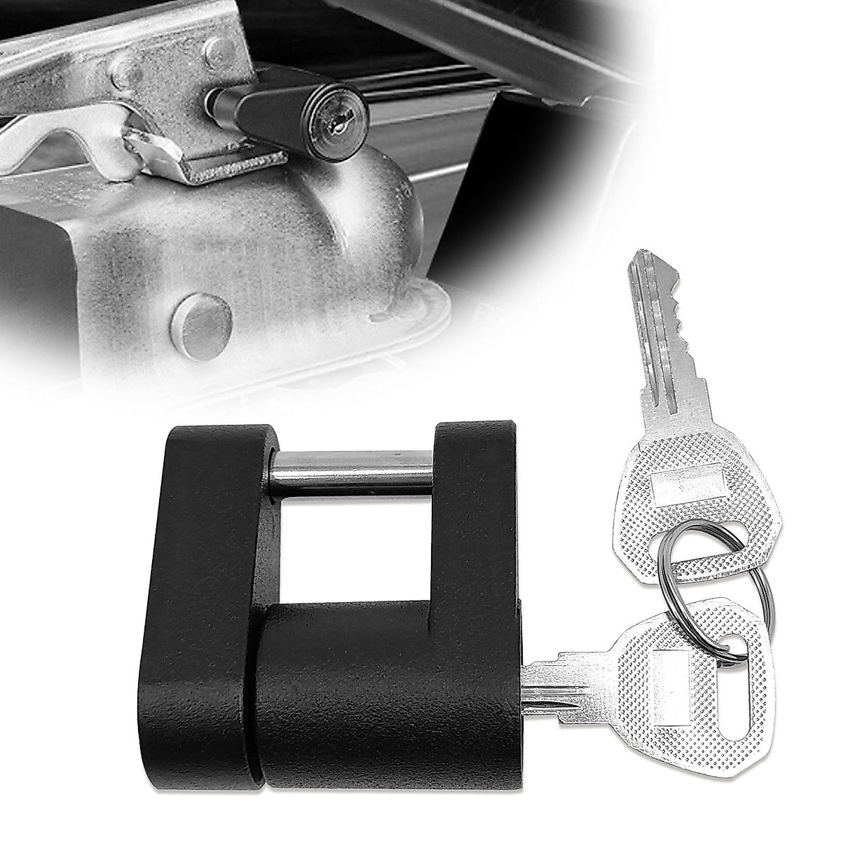 Black Trailer Hitch Coupler Lock Trailer Hitch Lock Tow Boat RV Truck Car's Coupler Heavy Duty Steel Trailer Tongue Locks(1pack)