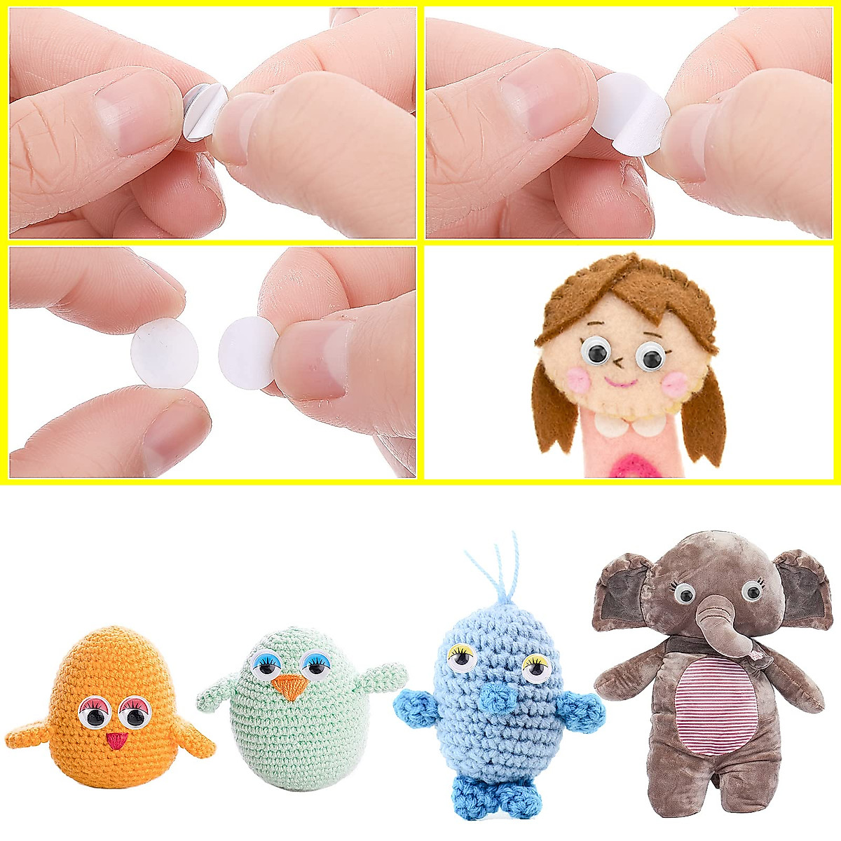 Stick on Eyes for Crafts, 700Pcs Assorted Size 4-12mm Self-Adhesive Googly Eyes Wiggle Eyes Craft Eyes