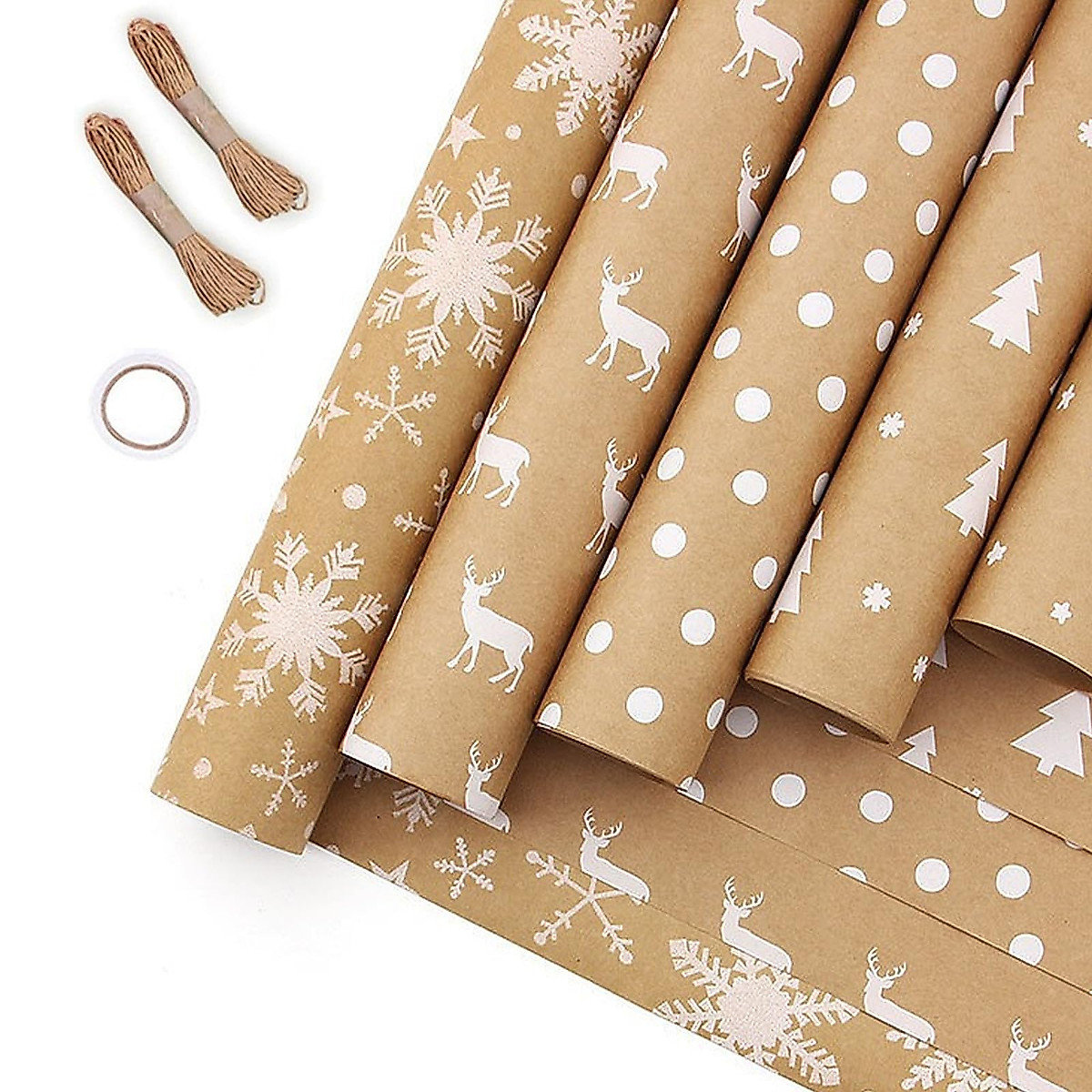 STEZHOU Wrapping Paper Set,5 Sheets Kraft Brown Recycled Gift Wrapping Paper,16.75 x 39.75 inches per sheet,Birthday,Wedding,Valentine's Day, Christmas,Baby Showe，Winter Solstice