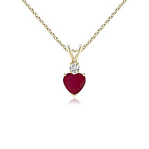 Angara Natural Ruby Heart Pendant Necklace with Diamond in 14K Yellow Gold for Women with 18" Chain (5mm Weight-0.55ct) | July Birthstone Jewelry Gift for Women | Wedding Anniversary
