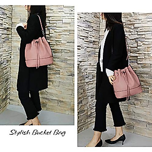 AFKOMST Bucket Bags and Purses For Women Drawstring Hobo and Shoulder Handbags with 2 Detachable Straps