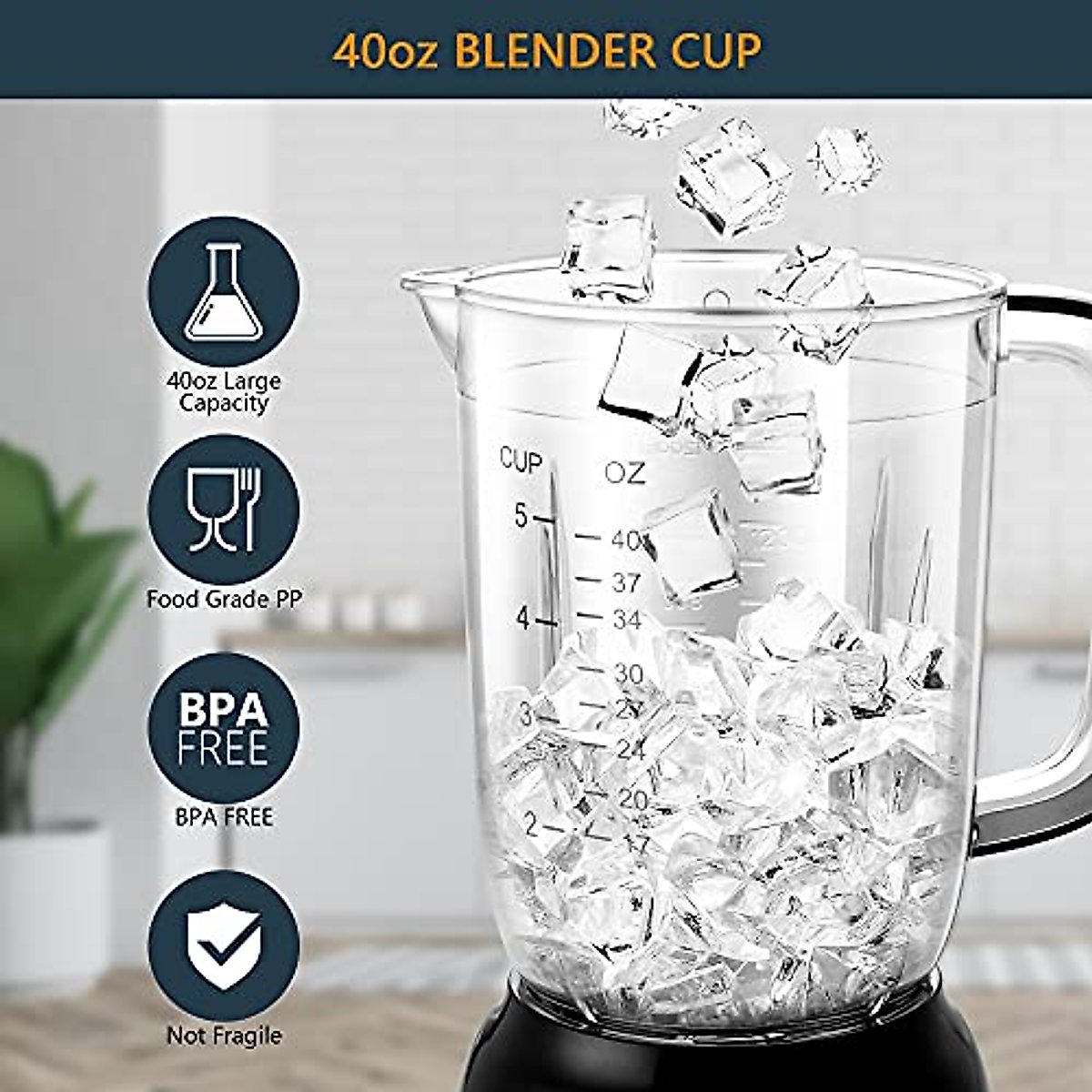 Bear Blender, 700W Smoothie Countertop Blender with 40oz Blender Cup for Shakes and Smoothies, 3-Speed for Crushing Ice, Puree and Frozen Fruit with Autonomous Clean