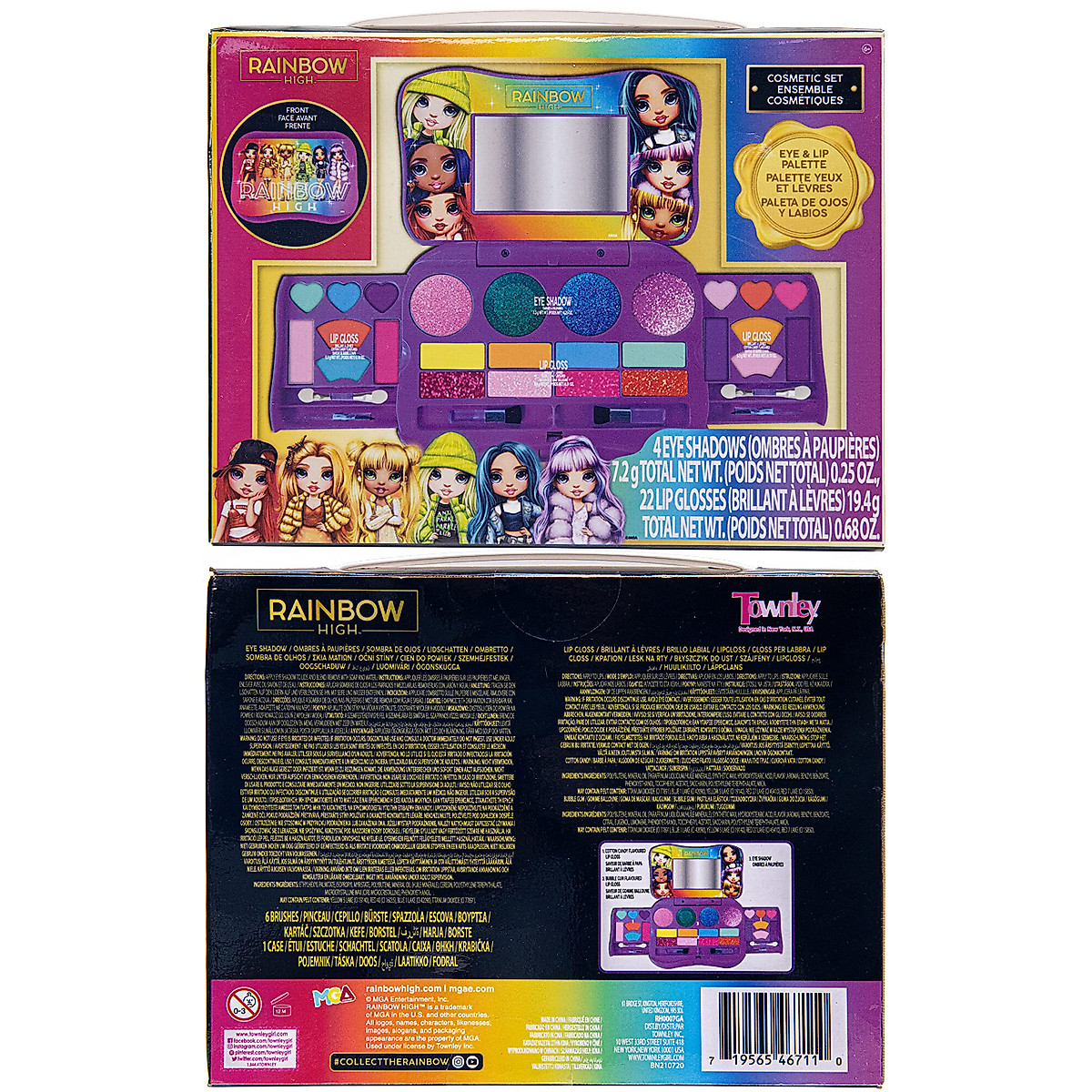 Rainbow High - Townley Girl Beauty Compact Set Kit with Brushes, 4 Eye Shadows, 8 Lip Gloss & 4 Shimmer Makeup Set for Kids Girls, Ages 6+ perfect for Parties, Sleepovers and Makeovers