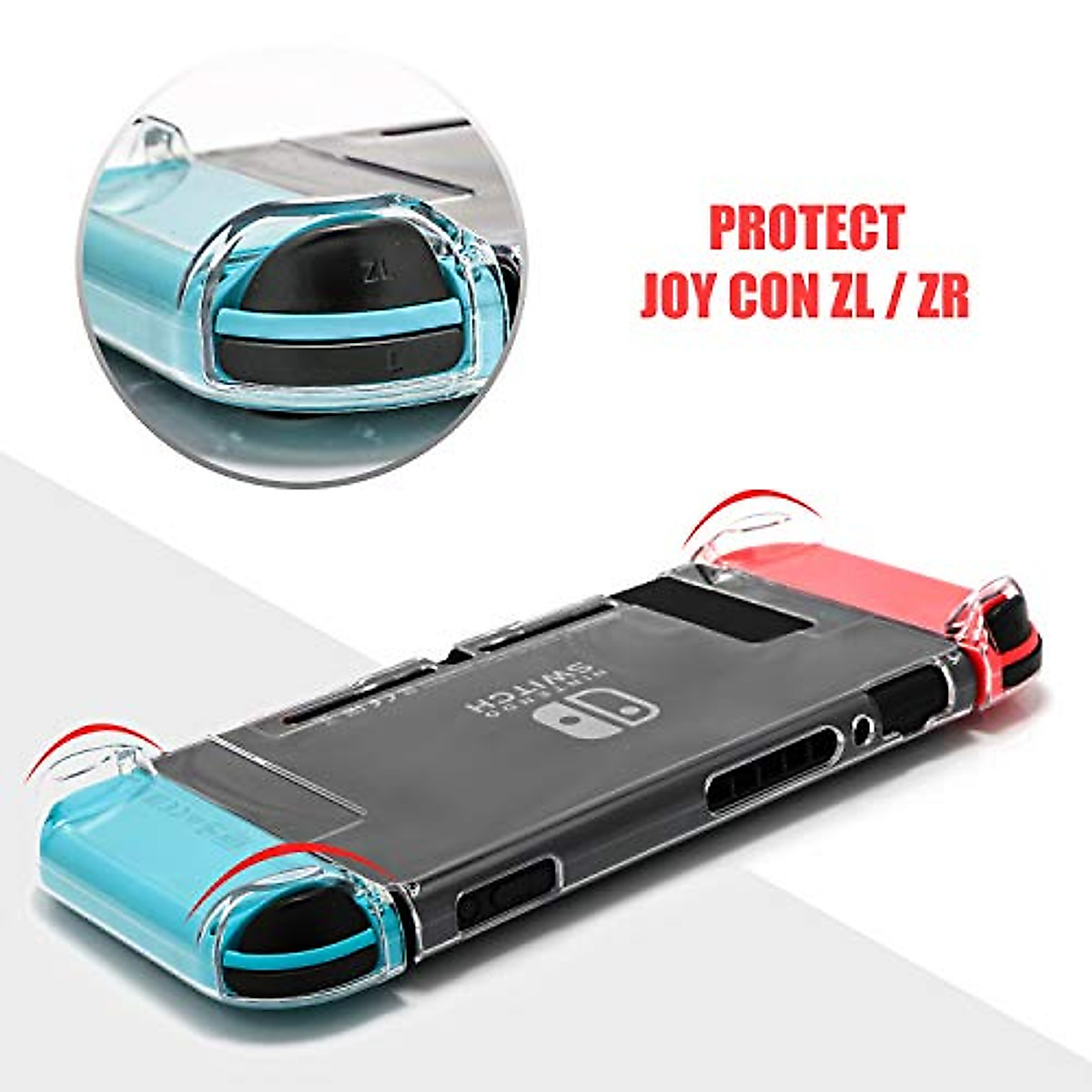 Dockable Case for Nintendo Switch, Protective Case for Nintendo Switch with a Tempered Glass Screen Protector and 6 Joy Stick Covers, Fit into the Dock Station - Clear