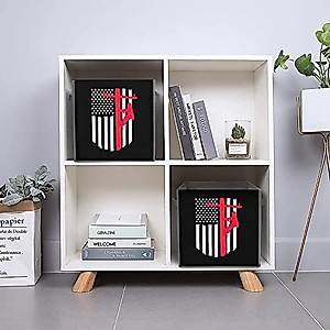 Lineman US Red Line Flag Large Cubes Storage Bins Collapsible Canvas Storage Box Closet Organizers for Shelves