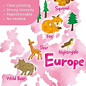 DECOWALL DL3-1615 XLarge Animal World Map Kids Wall Stickers (61x43 inch) Wall Decals Peel and Stick Removable Wall Stickers for Kids Nursery Bedroom Living Room décor