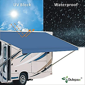 Dulepax RV Awning Fabric Replacement(20'2" Fabric) Heavy Duty 16 oz Vinyl Fabric Awning for Camper, Universal Camper Awning Replacement for All Trailer Awning Brands Blue