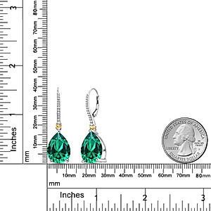 Gem Stone King 925 Sterling Silver and 10K Yellow Gold 16X12MM Pear Shape Gemstone Birthstone and White Moissanite Teardrop Drop Dangle Earrings For Women