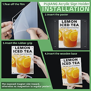 PUJIANG 8.5 x 11 Acrylic Sign Holder with Wood Base 3 Pack,Wood Sign Holder Acrylic Frame Standing Plastic Sign Holder, Double Side Flyer Holder Plexiglass Sign Holder for Store Wedding Front Desk