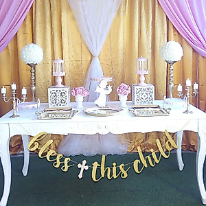 Bless This Child Banner - boy/girl Baptism Gold Banner, First Communion Baby Shower Banner, Party Toppers, Baby Baptism Shower, Baptism Banner