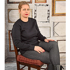 Home-X Tufted Booster Cushion, Thick Square Seat Pad with Carrying Handle – Brown 15” L x 15” W x 3 ½” H