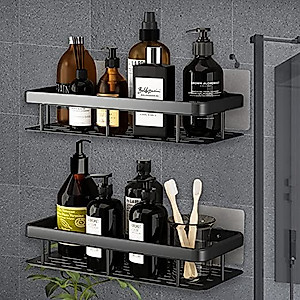 2Pack Adhesive Shower Caddy Bathroom Shower Organizer with 4 Hooks, Space Aluminum Shower Shelves - Rustproof Waterproof and Easy Mount