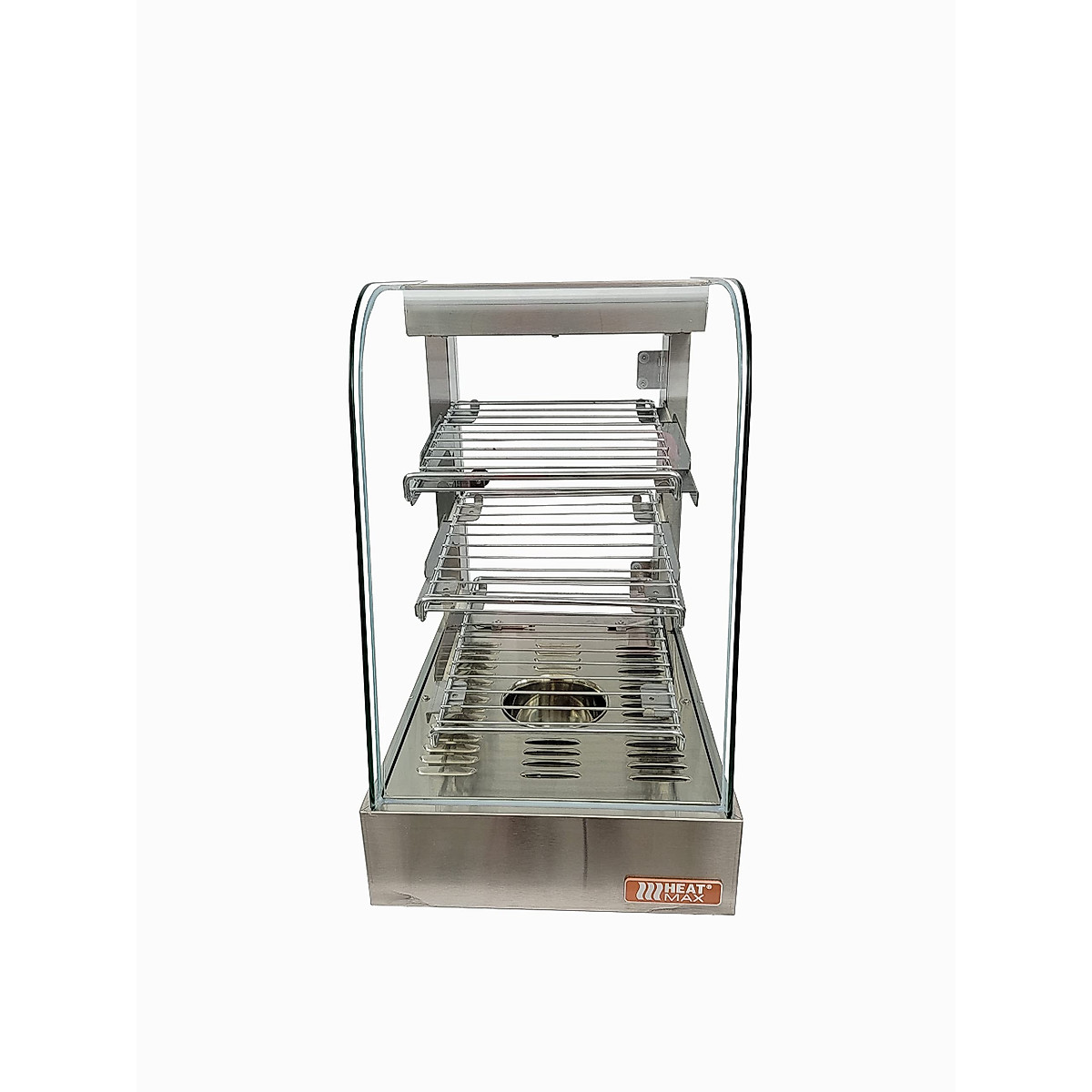 HeatMax 141823 Small Commercial Stainless and Curved Glass 14 Inch Wide Food Warmer Display Case for Pizza, Chicken, Burgers, Patties, Empanadas or Any Hot Food, Saves Counter Space, Great Visibility