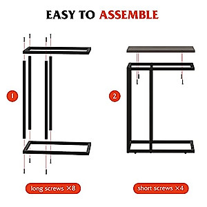 WLIVE Side Table, C Shaped End Table for Couch, Sofa and Bed, Large Desktop C Table for Living Room, Bedroom, Gray and Black