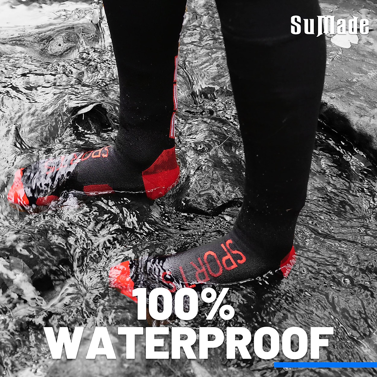 SuMade Waterproof Cycling Socks, Women Youth Kayaking Socks Long Knee Length Mountain Climbing Boating Fishing Sand Rain Boots Wading Hiking Socks 1 Pair (Black, X-Small)