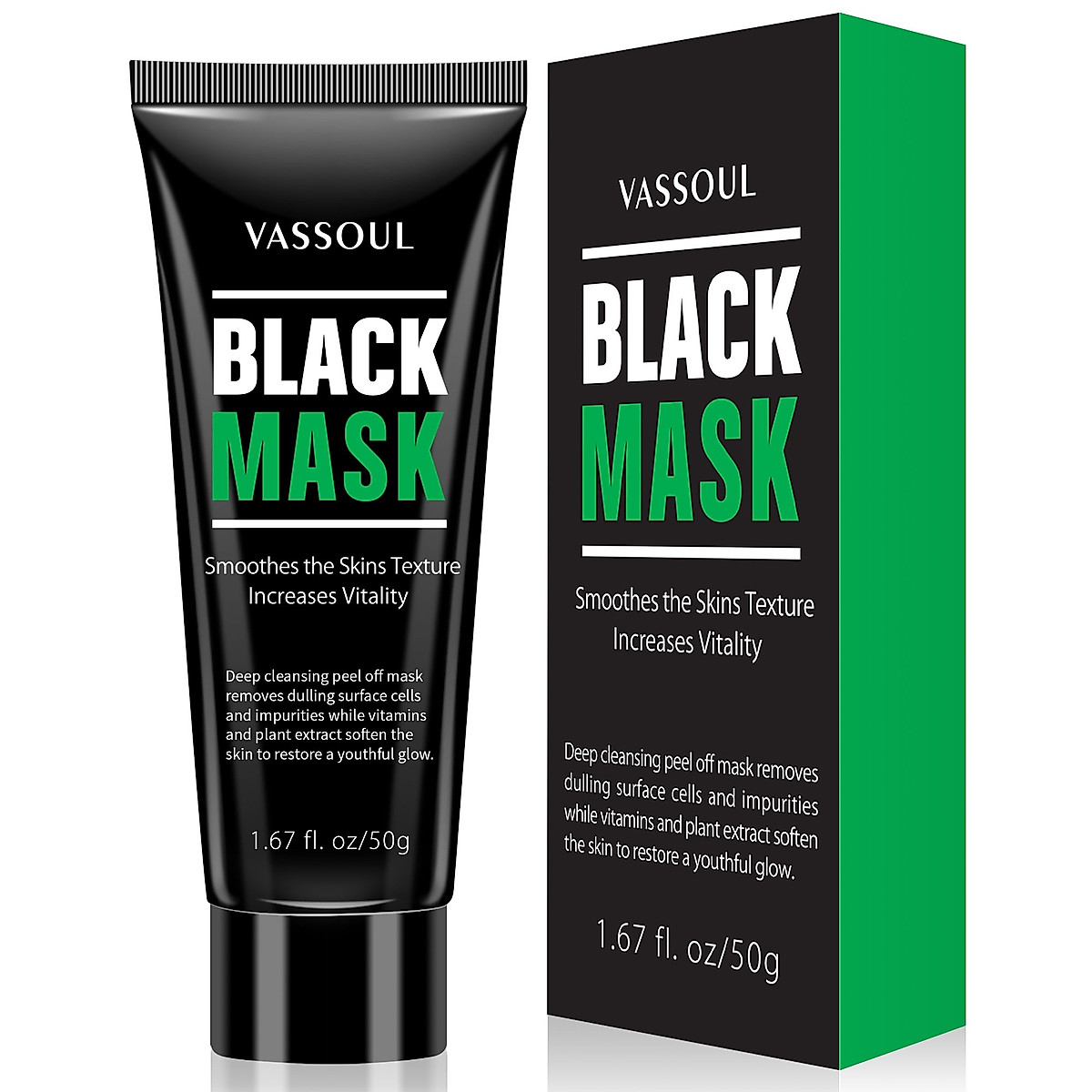 Vassoul Blackhead Remover Mask, Peel Off Blackhead Mask - Deep Cleansing Black Mask, Bamboo Activated Charcoal Peel-Off Mask (V002)